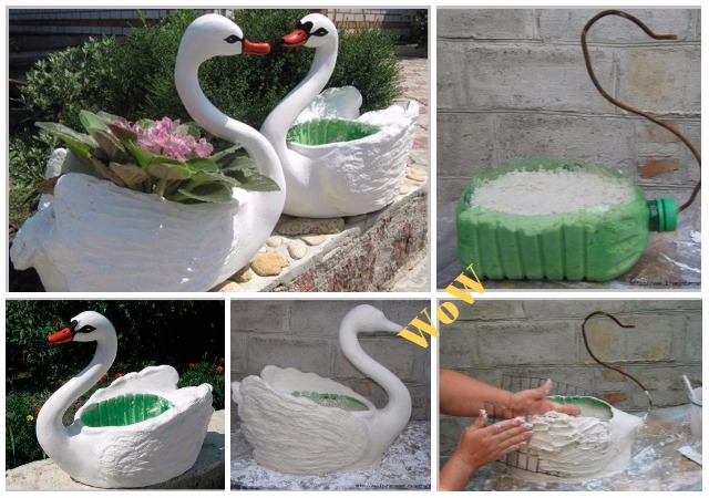 DIY Plastic Bottle Cement Swan Planters